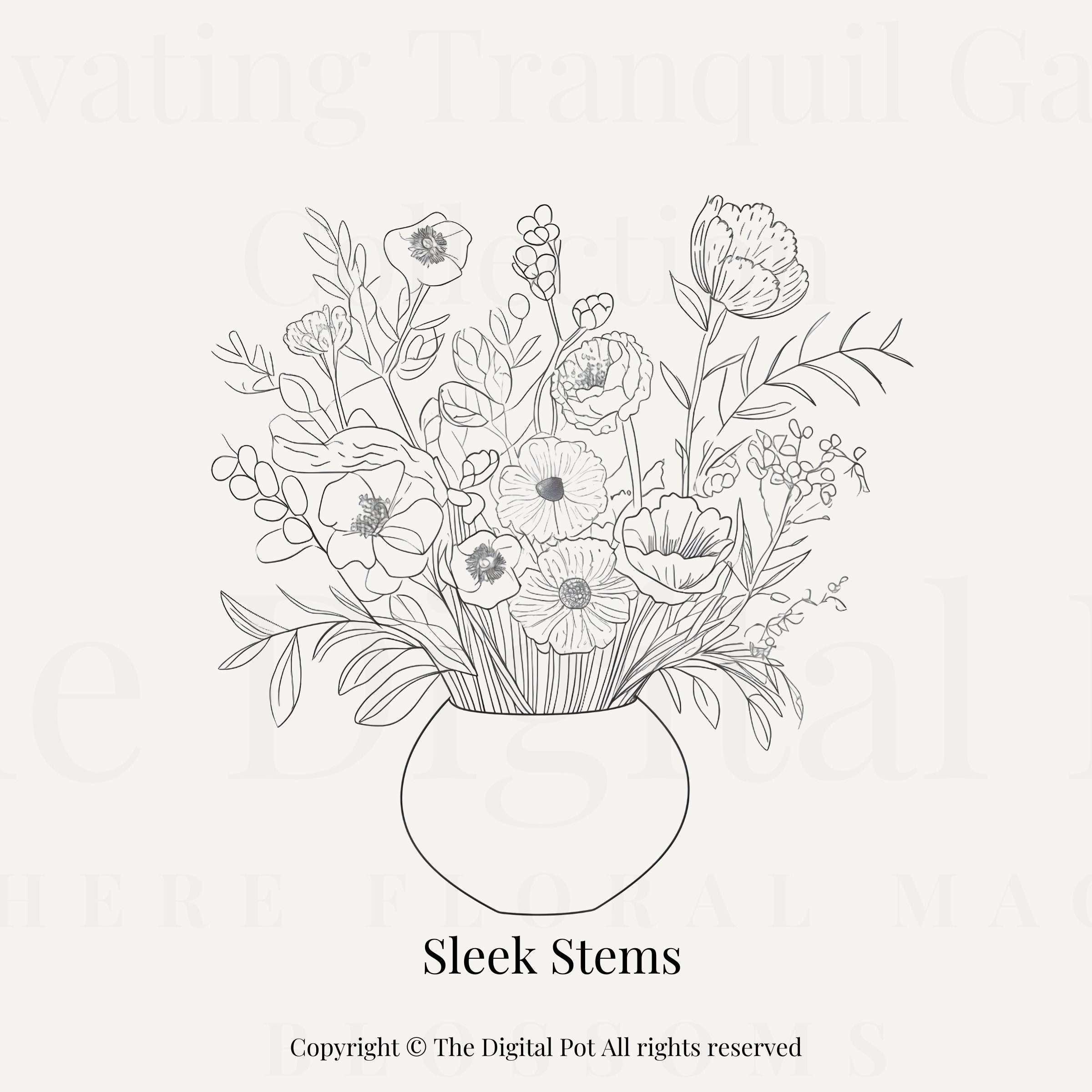Floral Vase Svg Simple Line Art | Minimalist Flower Vase Svg Line ...