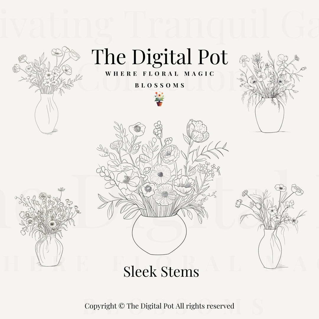 Floral Vase Svg Simple Line Art Minimalist Flower Vase Svg Line