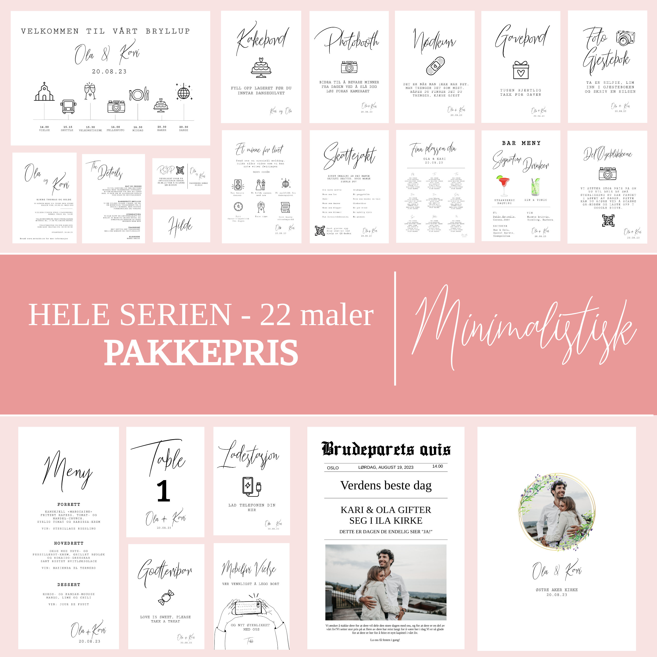 MINIMALISTISK BRYLLUPSPAKKE - Samlepakke, Pakkepris, Bundle, Designmal, Trykksaker ...