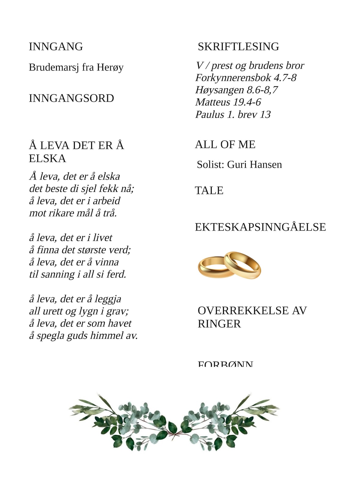 KIRKEPROGRAM BRYLLUP MAL Designmal, Trykksaker, Personlig, Diy ...