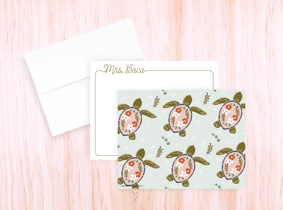 Custom Seaturtle Notecards | Sea Turtle Stationery | Turtles Flat Card ...