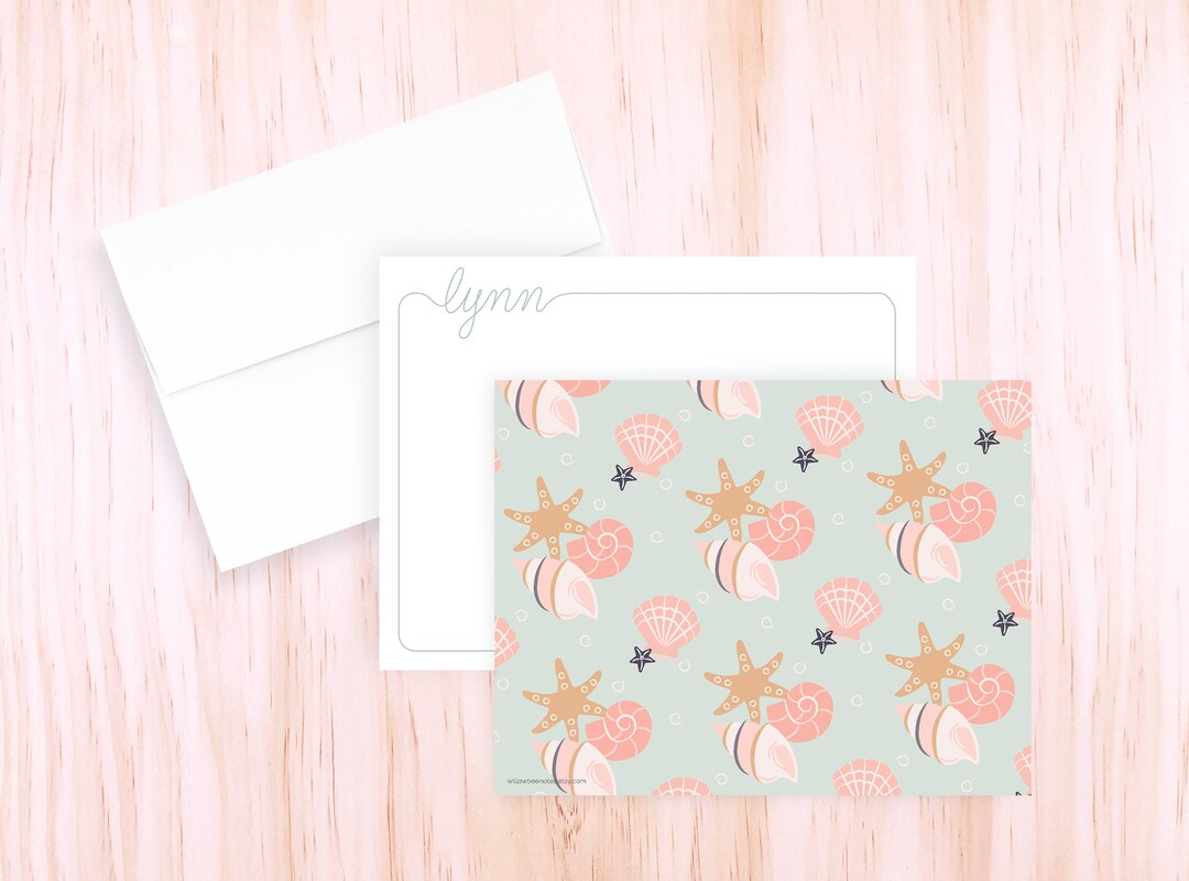 Custom Seashells Notecards | Beachy Stationery | Seashells Note Card ...