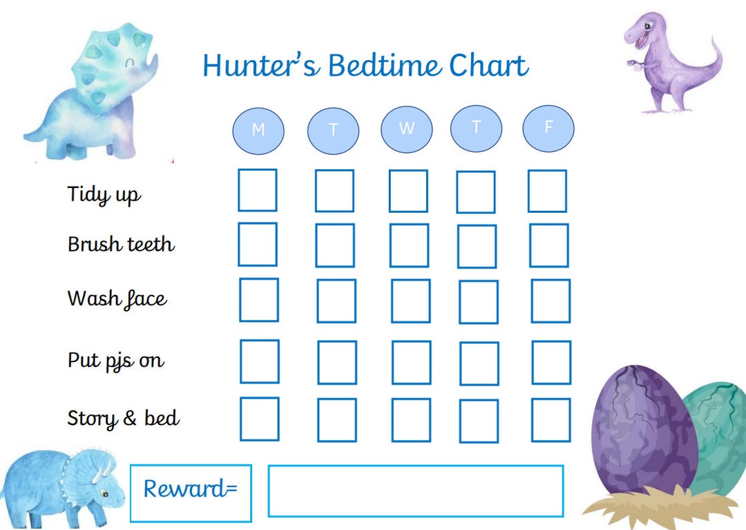 Dinosaur Bedtime Reward Chart - Etsy