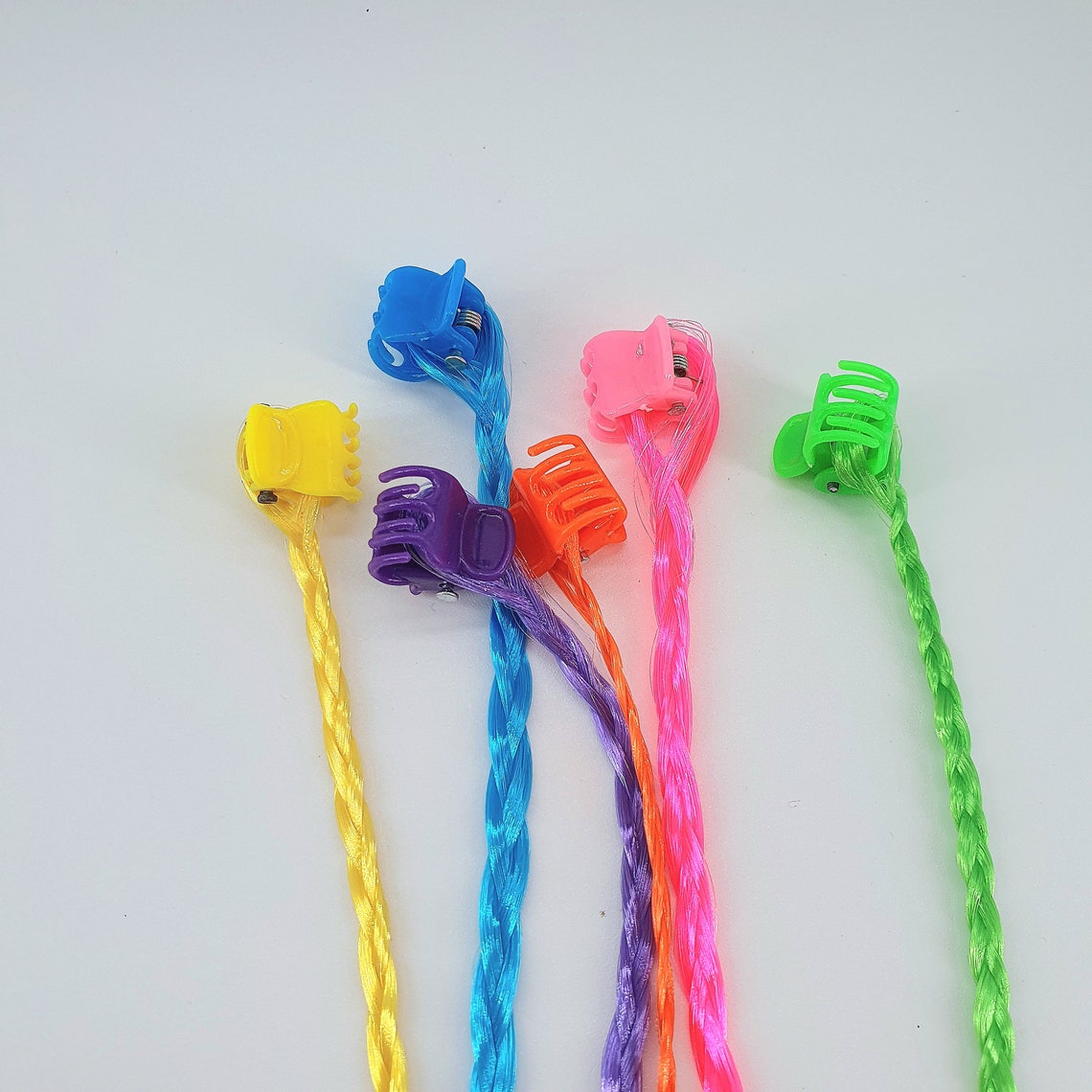 6pcs/set Neon Colored Braids Kids Hair Extensions With Clip Snaps ...