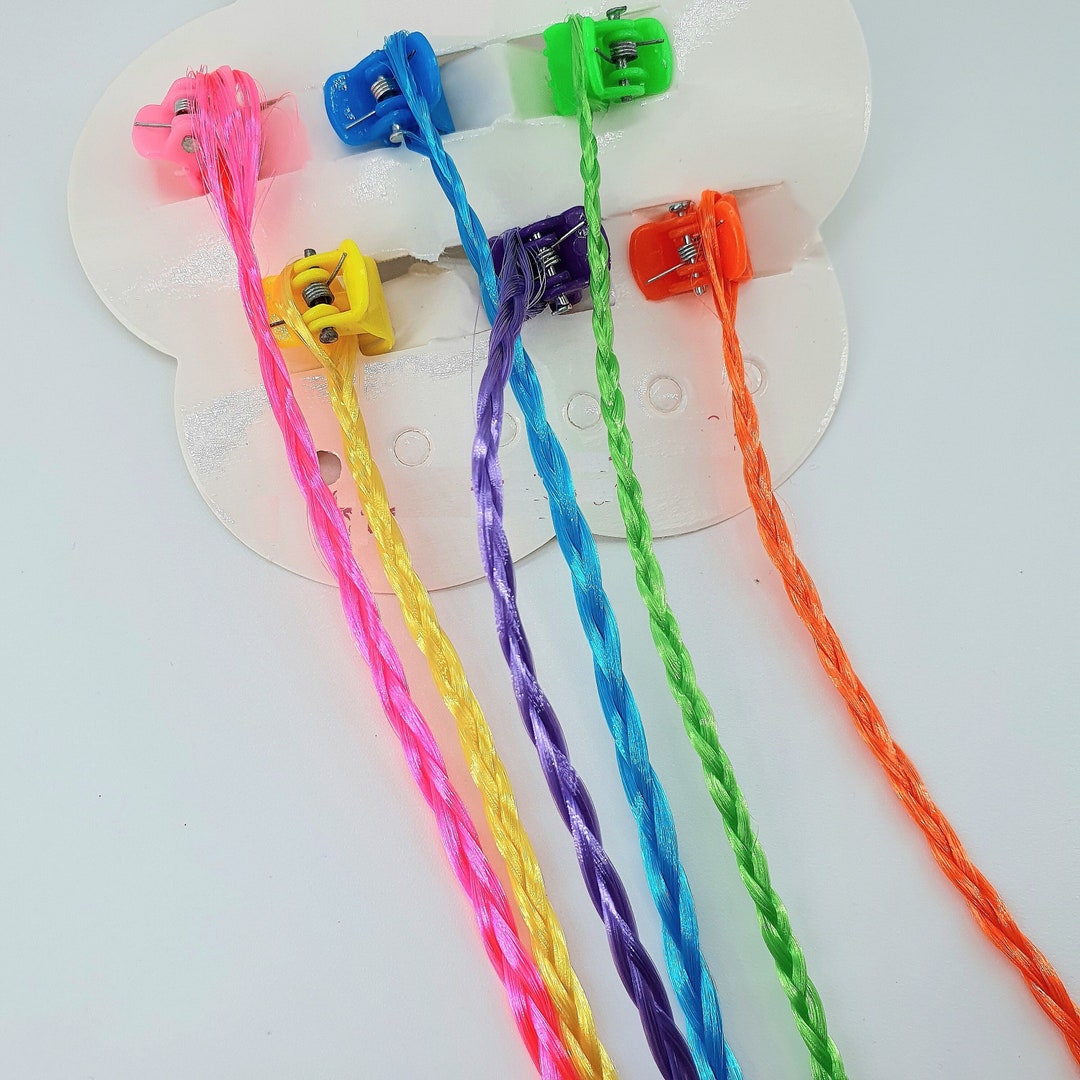 6pcs/set Neon Colored Braids Kids Hair Extensions With Clip Snaps ...