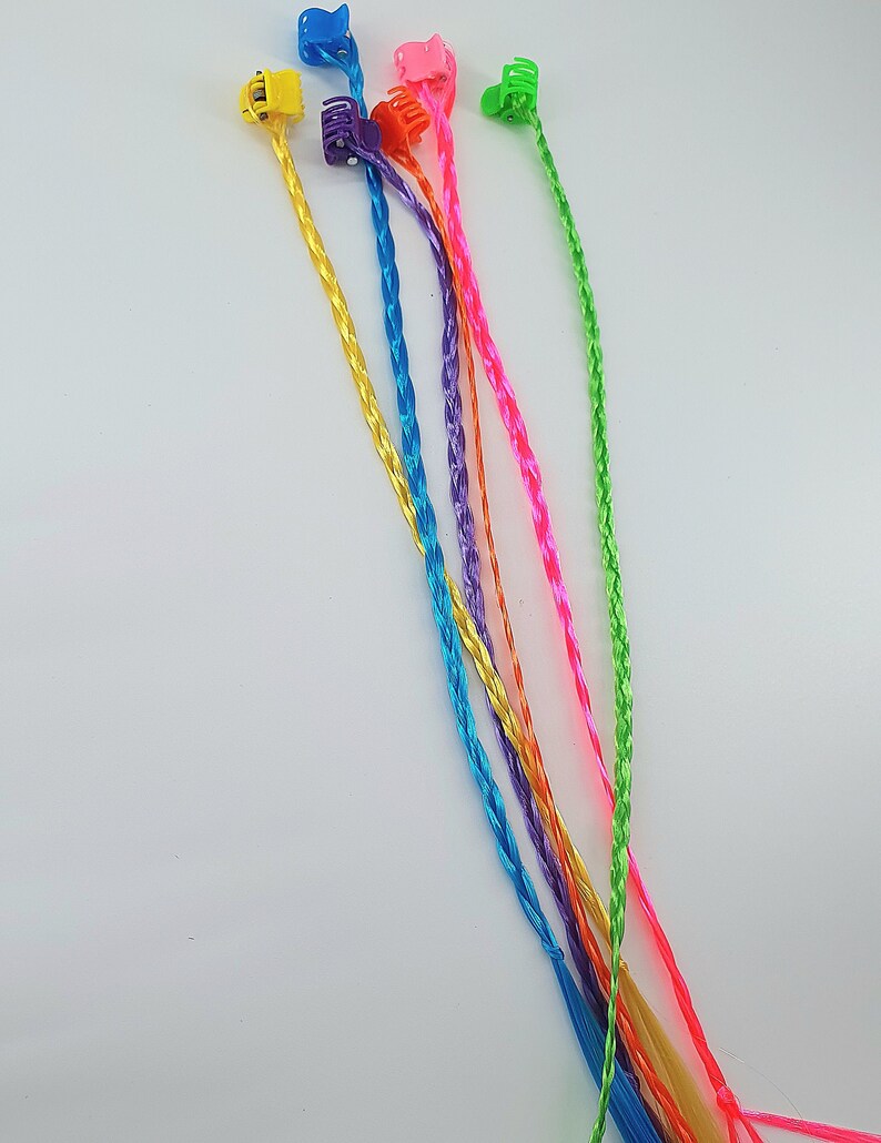 Neon Braided Hair Extensions With Clip - Rainbow Kids Hair Ornament ...