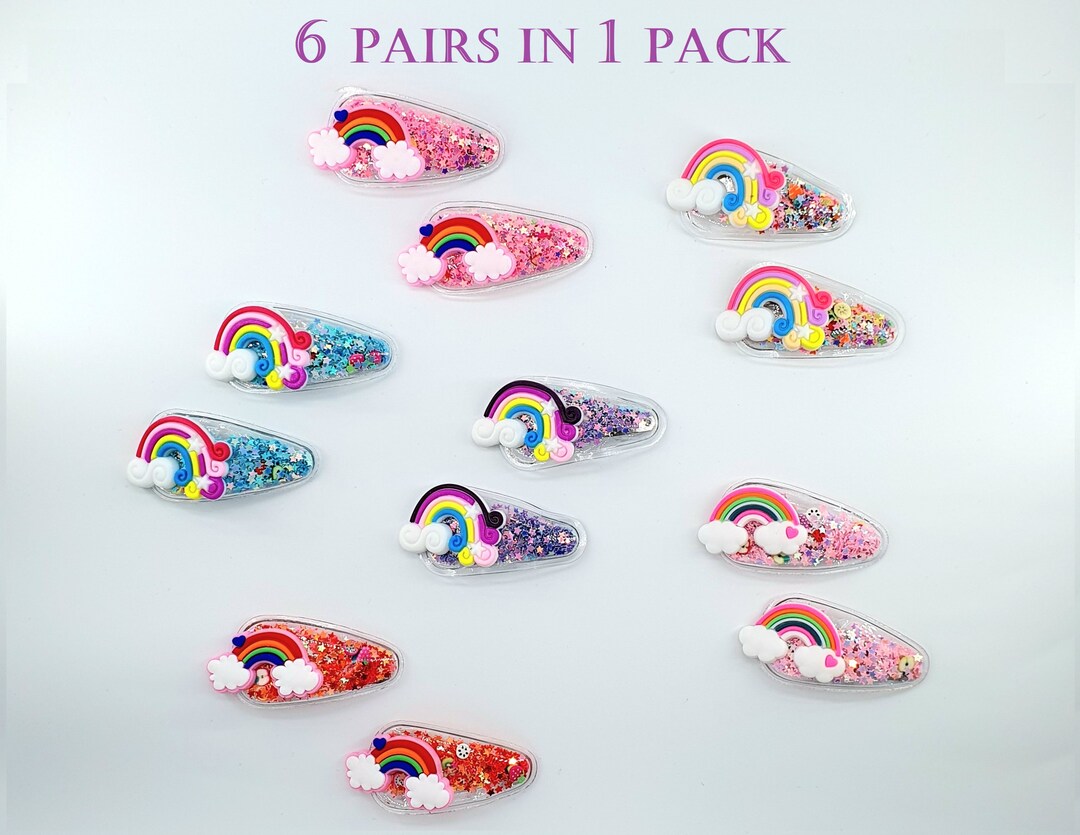 6 Pairs Cute Glitter Rainbow Hair Barrettes, Colorful Clouds Snap Hair ...