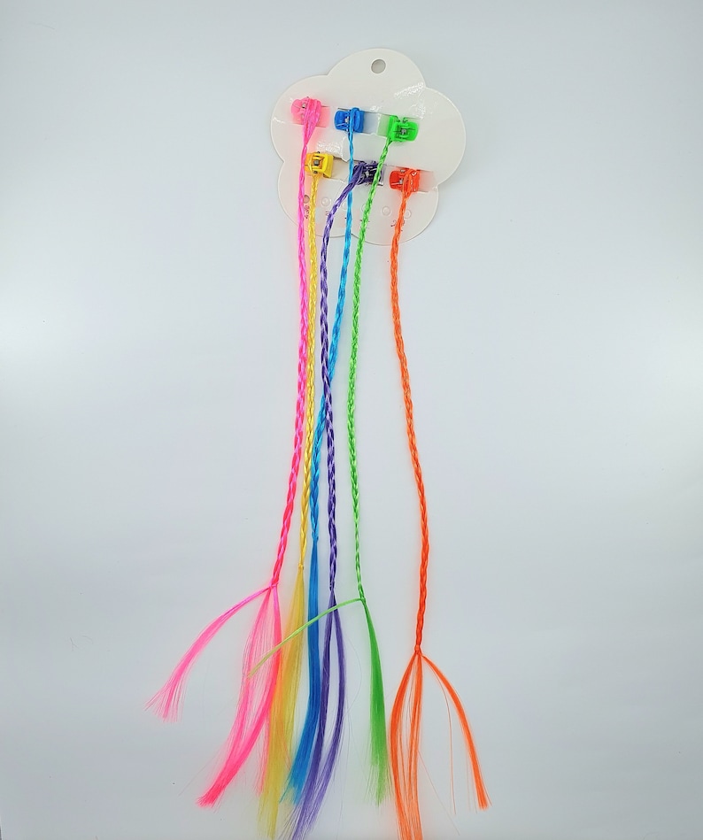 Neon Braided Hair Extensions With Clip - Rainbow Kids Hair Ornament ...