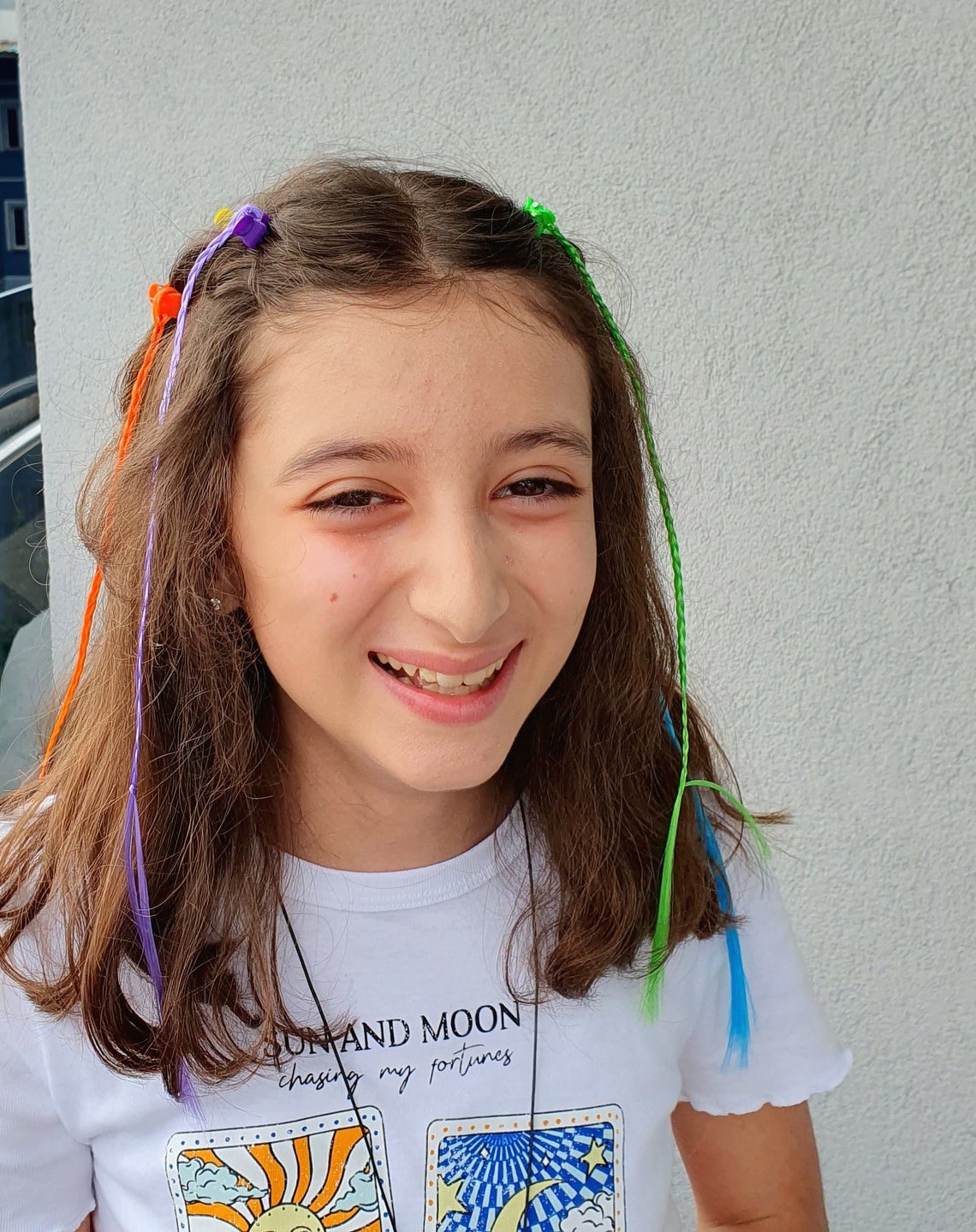 6pcs/set Neon Colored Braids Kids Hair Extensions With Clip Snaps ...