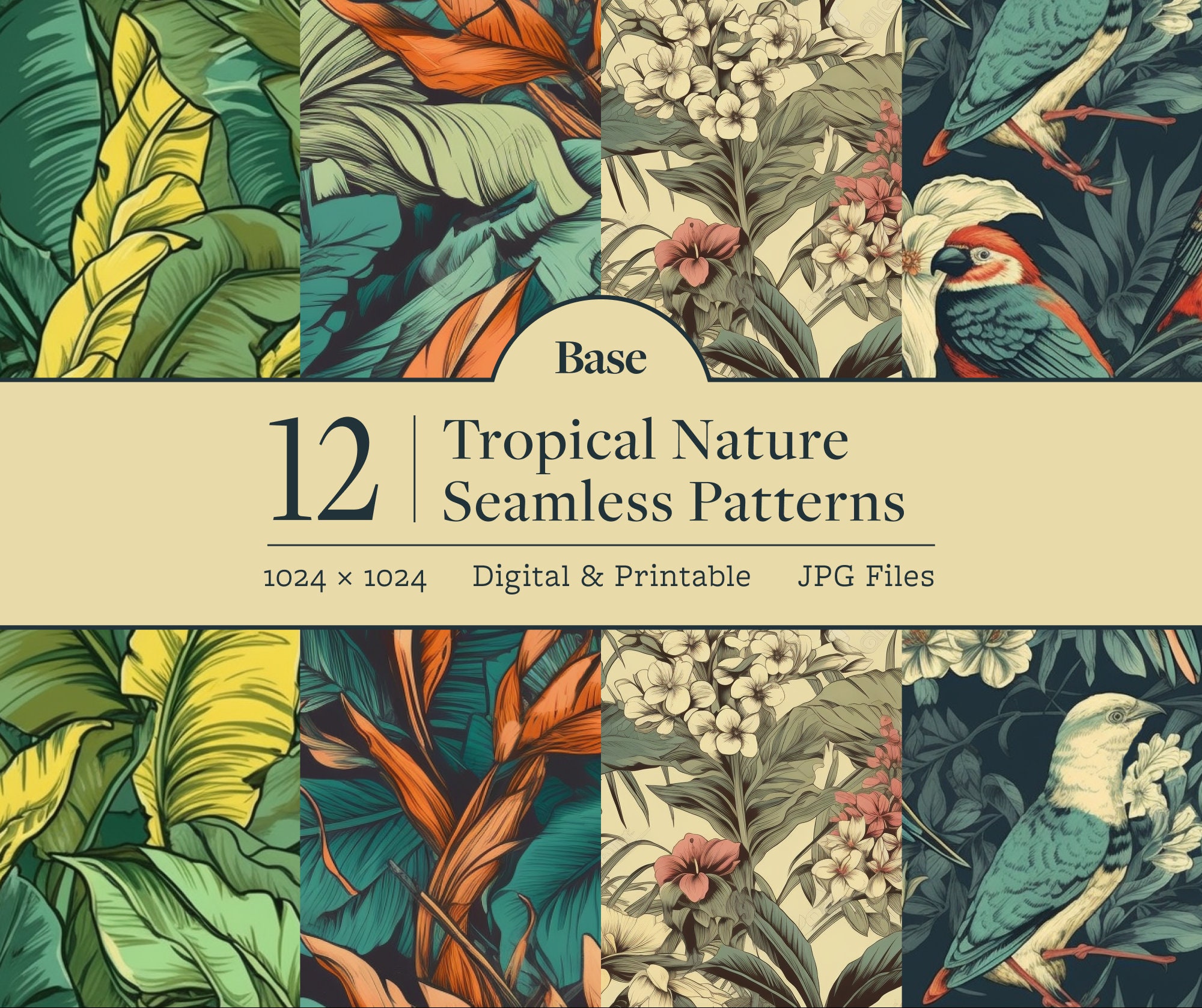 12 Tropical Nature Seamless Patterns With Instant Download, Repeatable ...