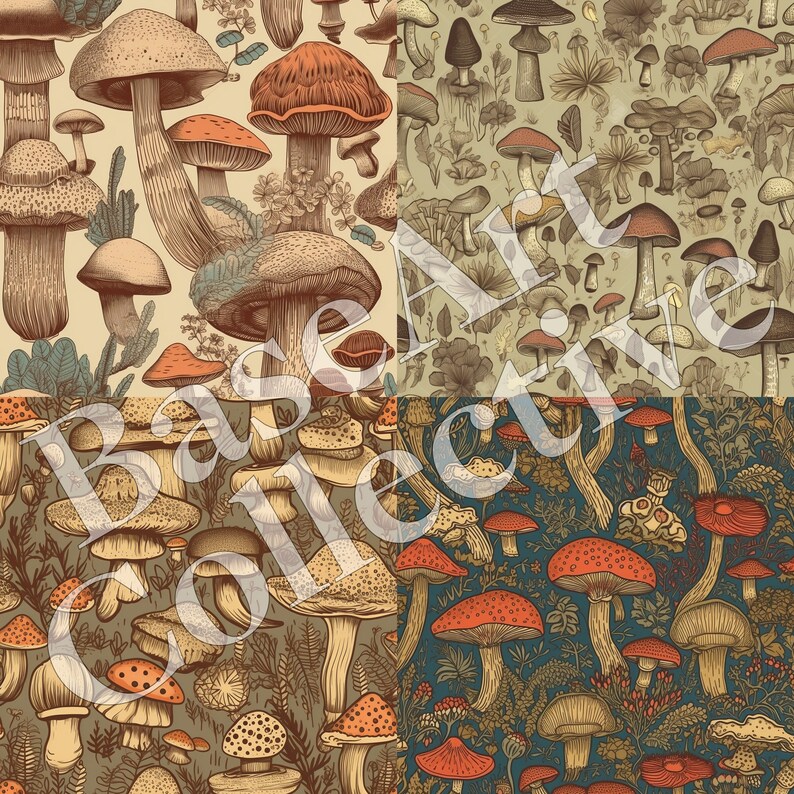 12 Vintage Mushroom Seamless Patterns With Instant Download - Etsy