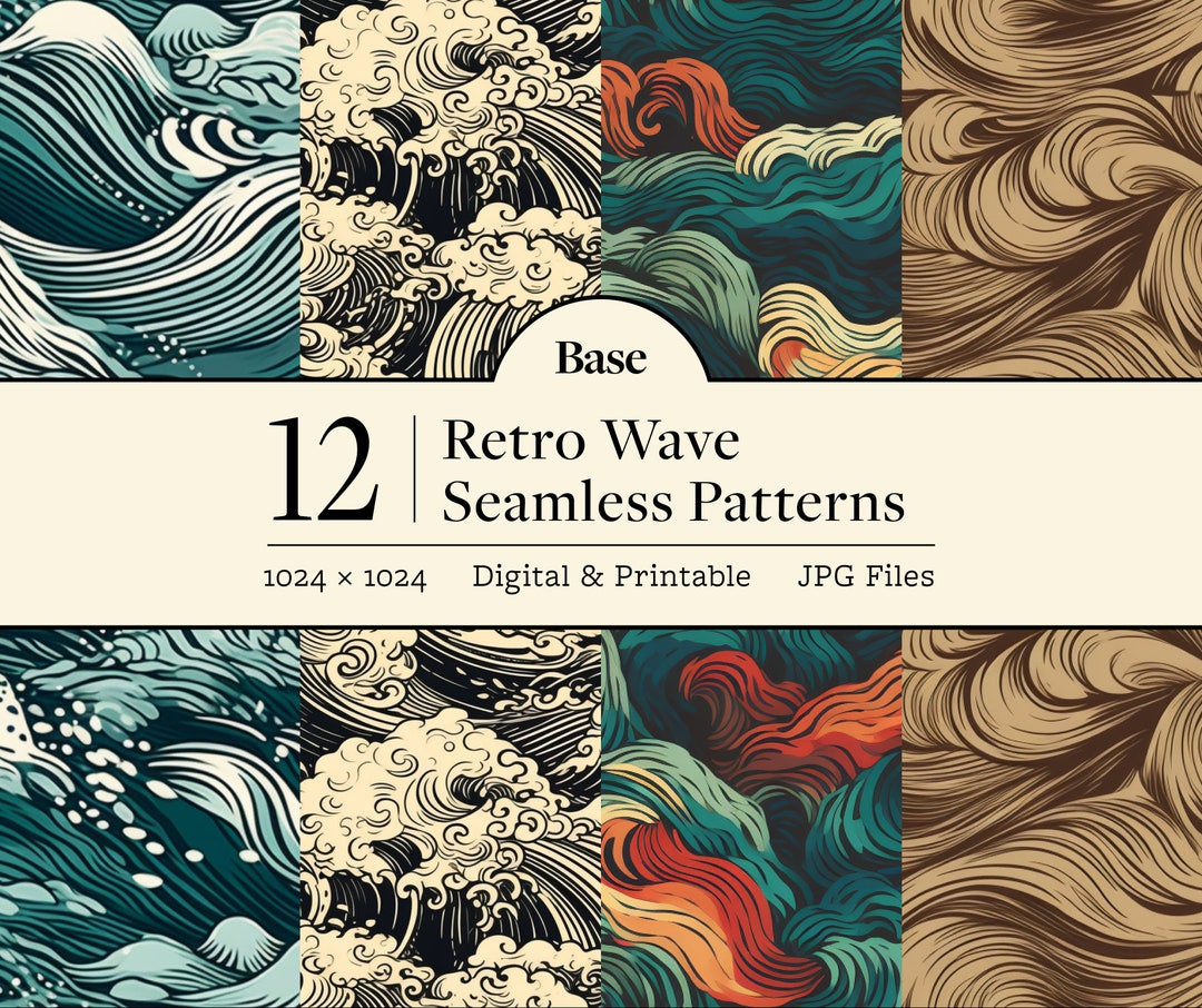 12 Retro Wave Seamless Patterns With Instant Download, Repeatable and ...