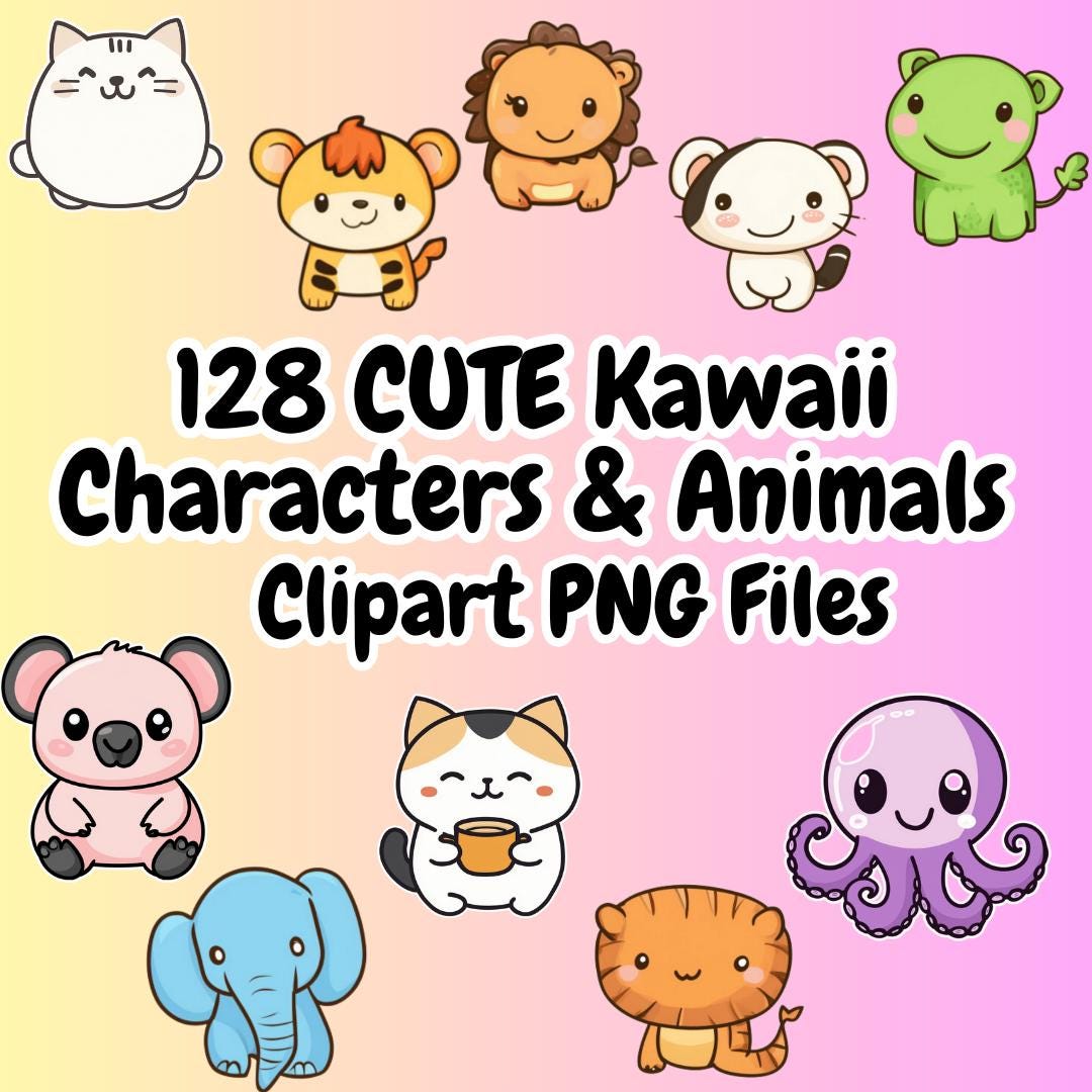 128 CUTE KAWAII Characters and Animals Clipart Png Images - High End ...