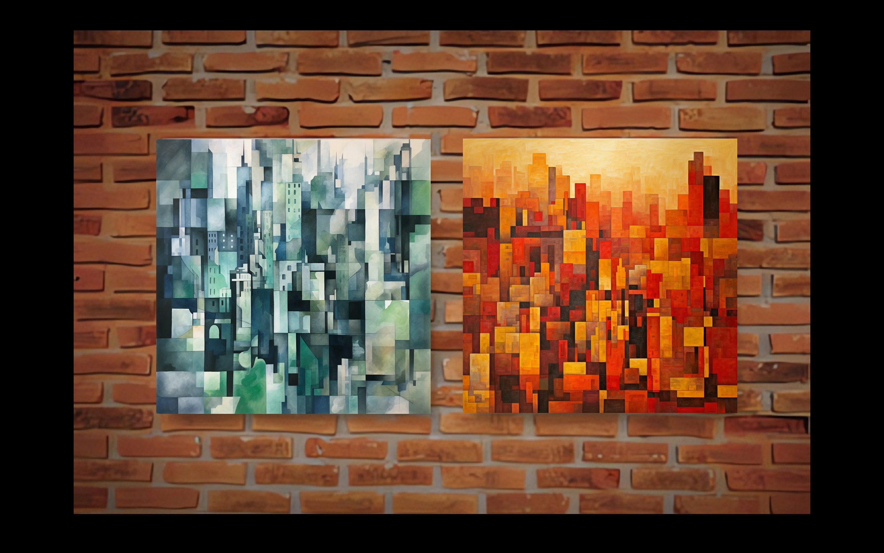 2 Cubism Cityscape Digital Wall Art (aspect Ratio Square 1:1) - Etsy