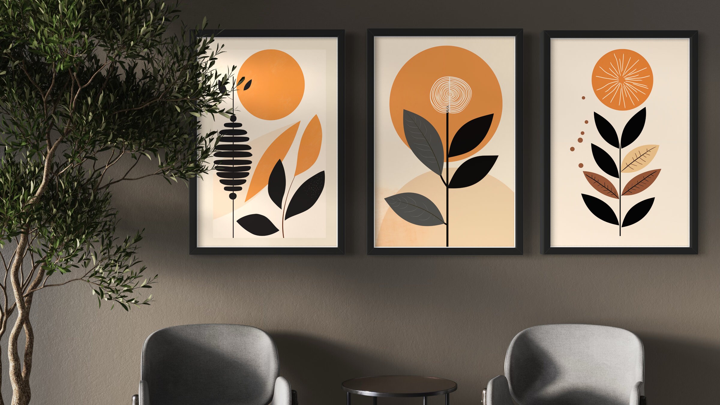 Boho Flower Art Prints 3 Set. Digital Art Print, Boho Wall Set, Mid ...