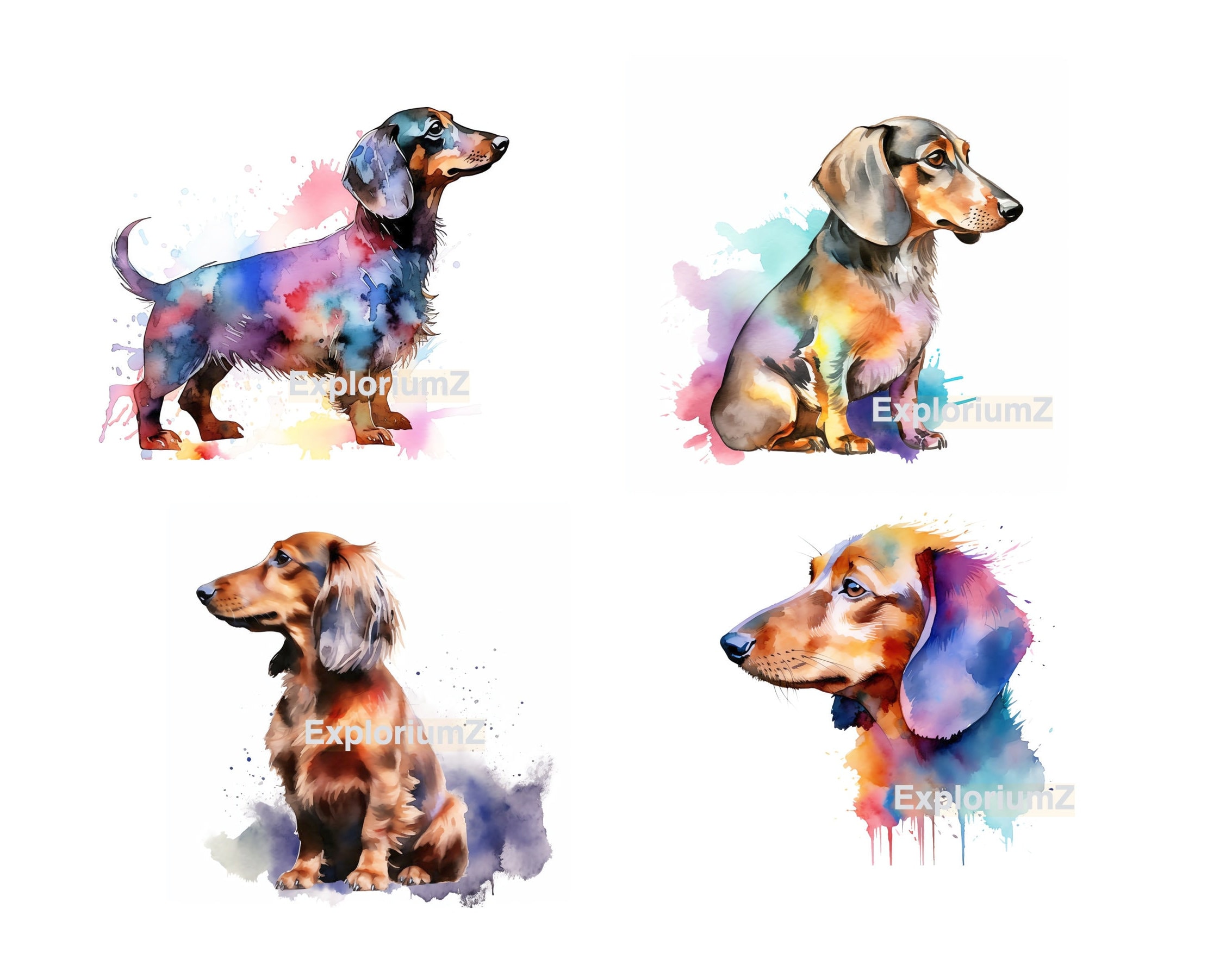 10 Dachshund Adorable 'sausage Dog’ Water Colour Digital Clipart ...