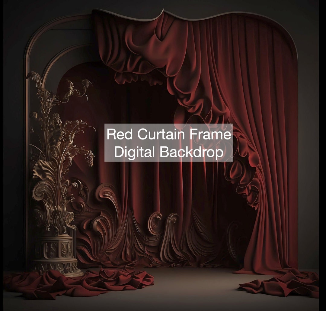Red Curtain Frame Digital Backdrop - Etsy