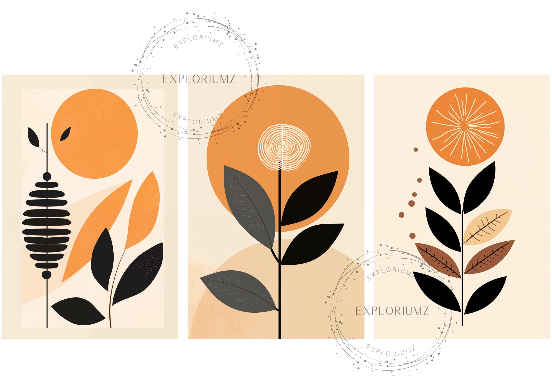 Boho Flower Art Prints 3 Set. Digital Art Print, Boho Wall Set, Mid ...