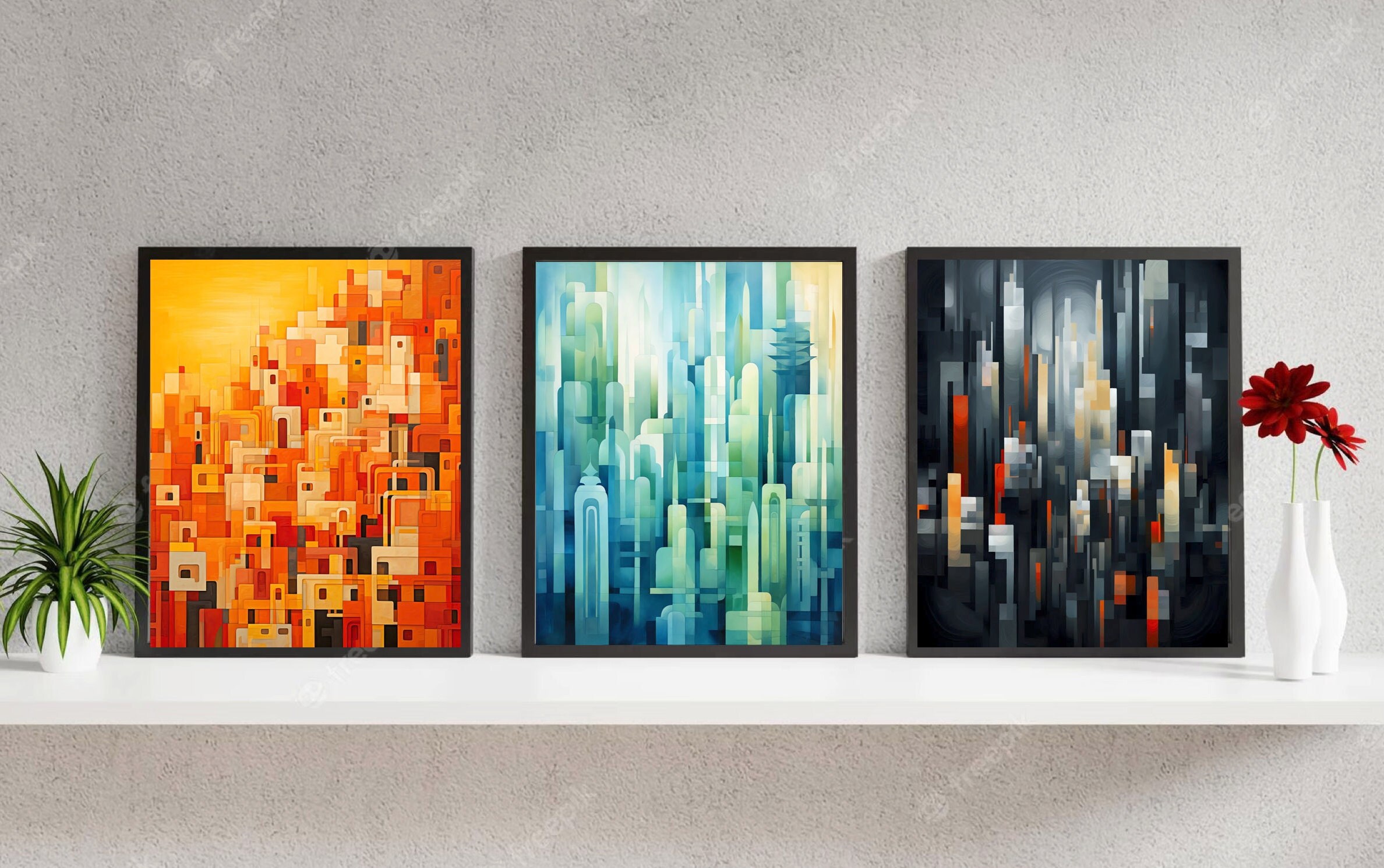 Cubism Cityscape 3 Set Digital Wall Art (aspect Ratio 4:5) - Etsy