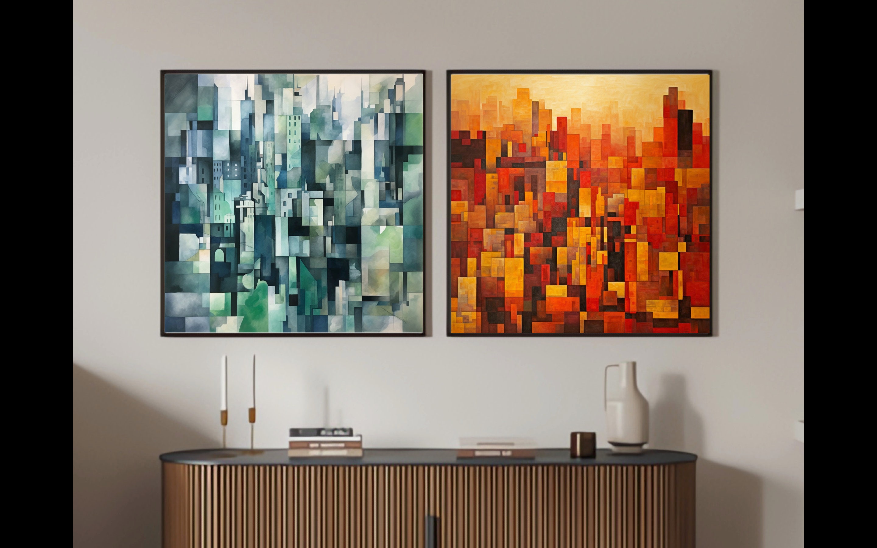 2 Cubism Cityscape Digital Wall Art (aspect Ratio Square 1:1) - Etsy