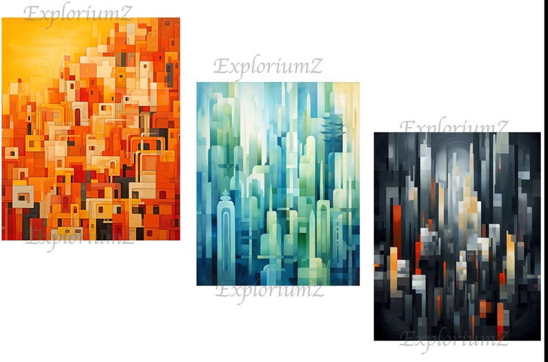Cubism Cityscape 3 Set Digital Wall Art (aspect Ratio 4:5) - Etsy