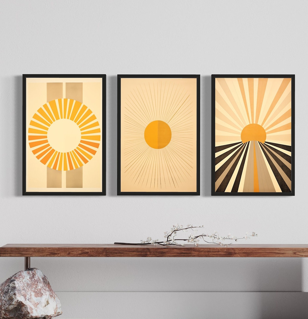 Boho Sun Art Prints 3 Set. Digital Art Print, Boho Wall Set, Mid ...