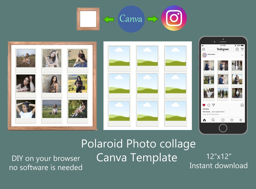 Polaroid Photo Collage, Canva Template, Photo Collage Template for ...