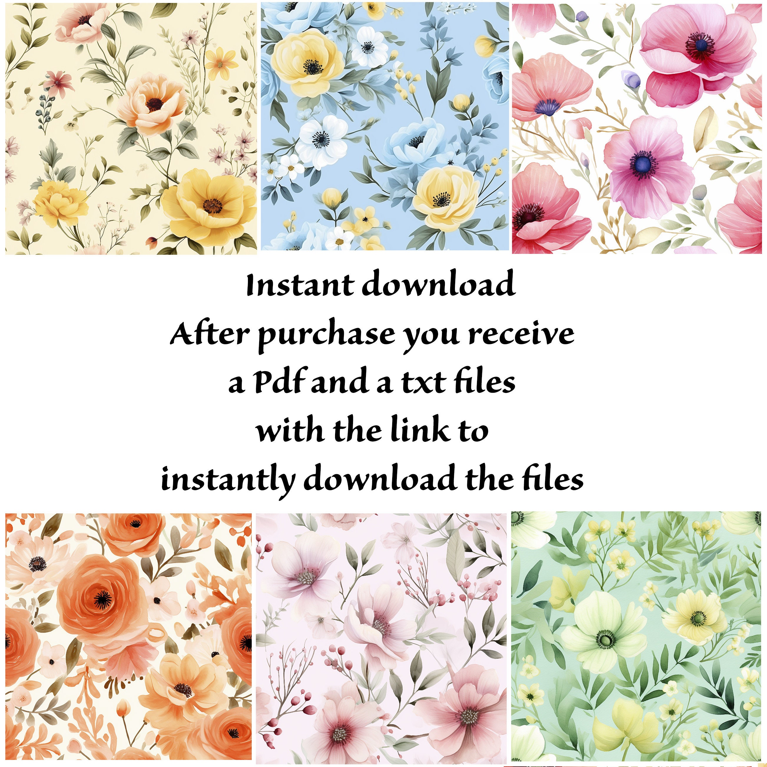 50 Watercolor Flower Seamless Patterns, Watercolor Floral Paper ...