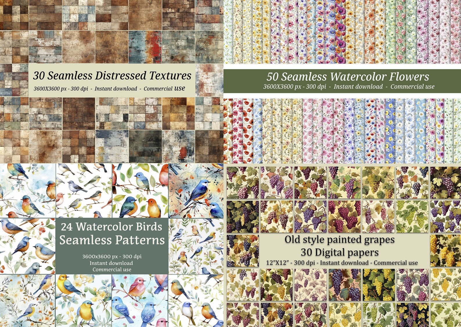 Seamless Patterns Mega Pack : 460 Designs in 18 Sets, Instant Download ...