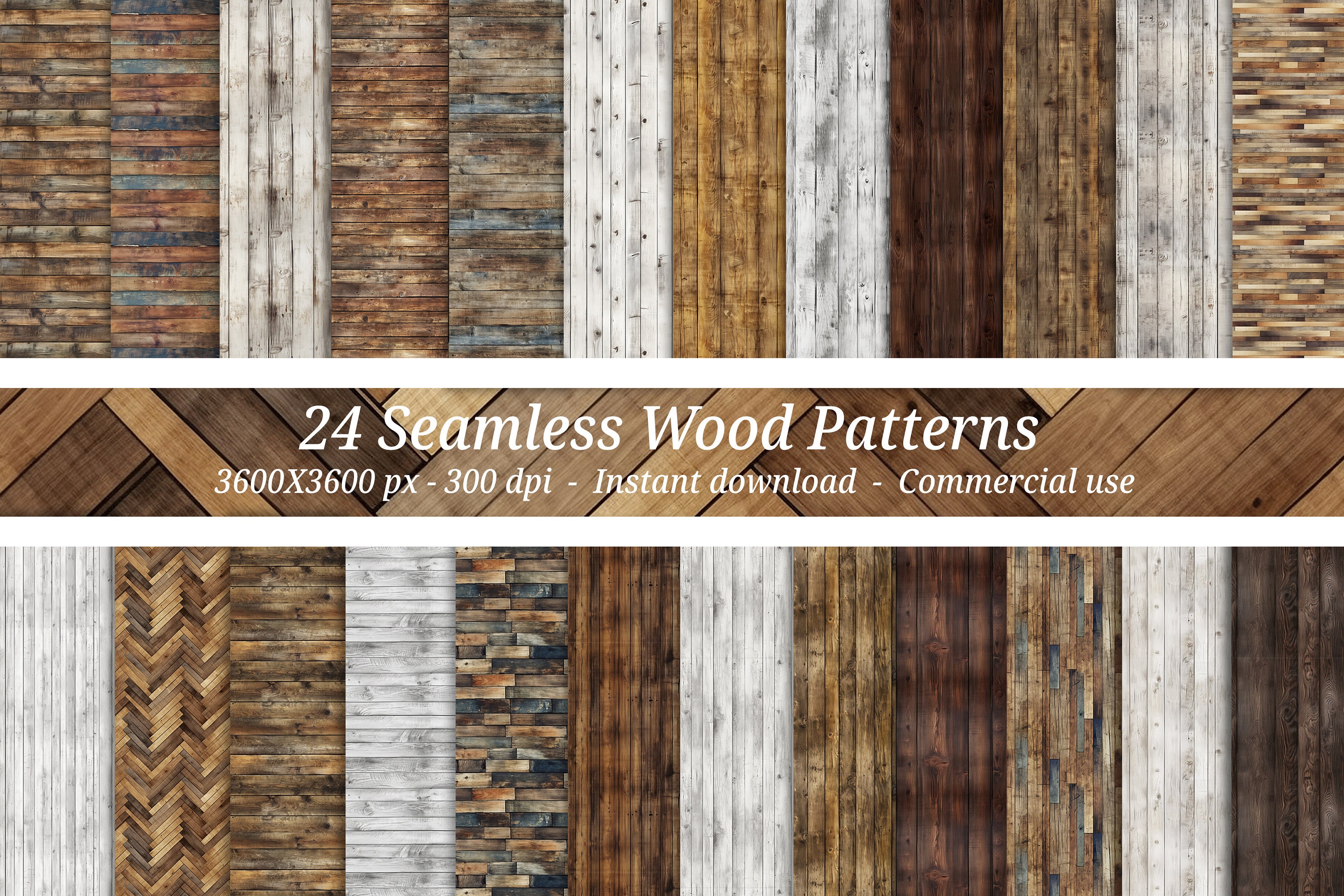 24 Seamless Wood Plank Textures, Wood Backgrounds, Digital Paper ...