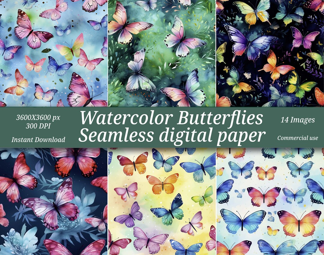 Butterfly Digital Paper Seamless Pattern, Watercolor Butterfly Pattern ...