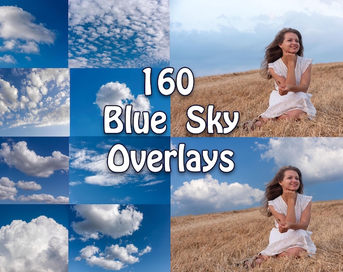 Set of 160 Blue Cloudy Sky Overlays, Photography, Photoshop, Sky ...