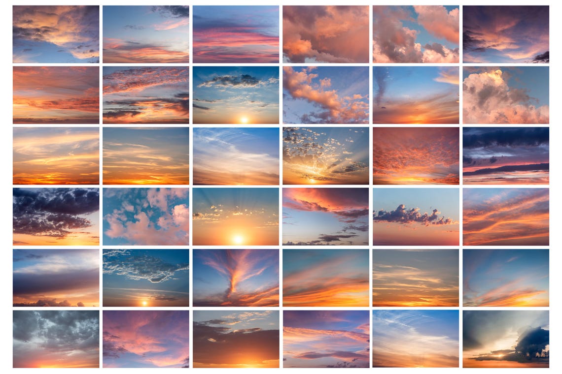 Set of 36 Sunset Sky Overlays, Photography Overlays, Photoshop Overlays ...