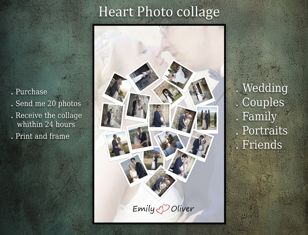 Heart Photo Collage, Polaroid Photo Collage, Couple Photo Collage ...