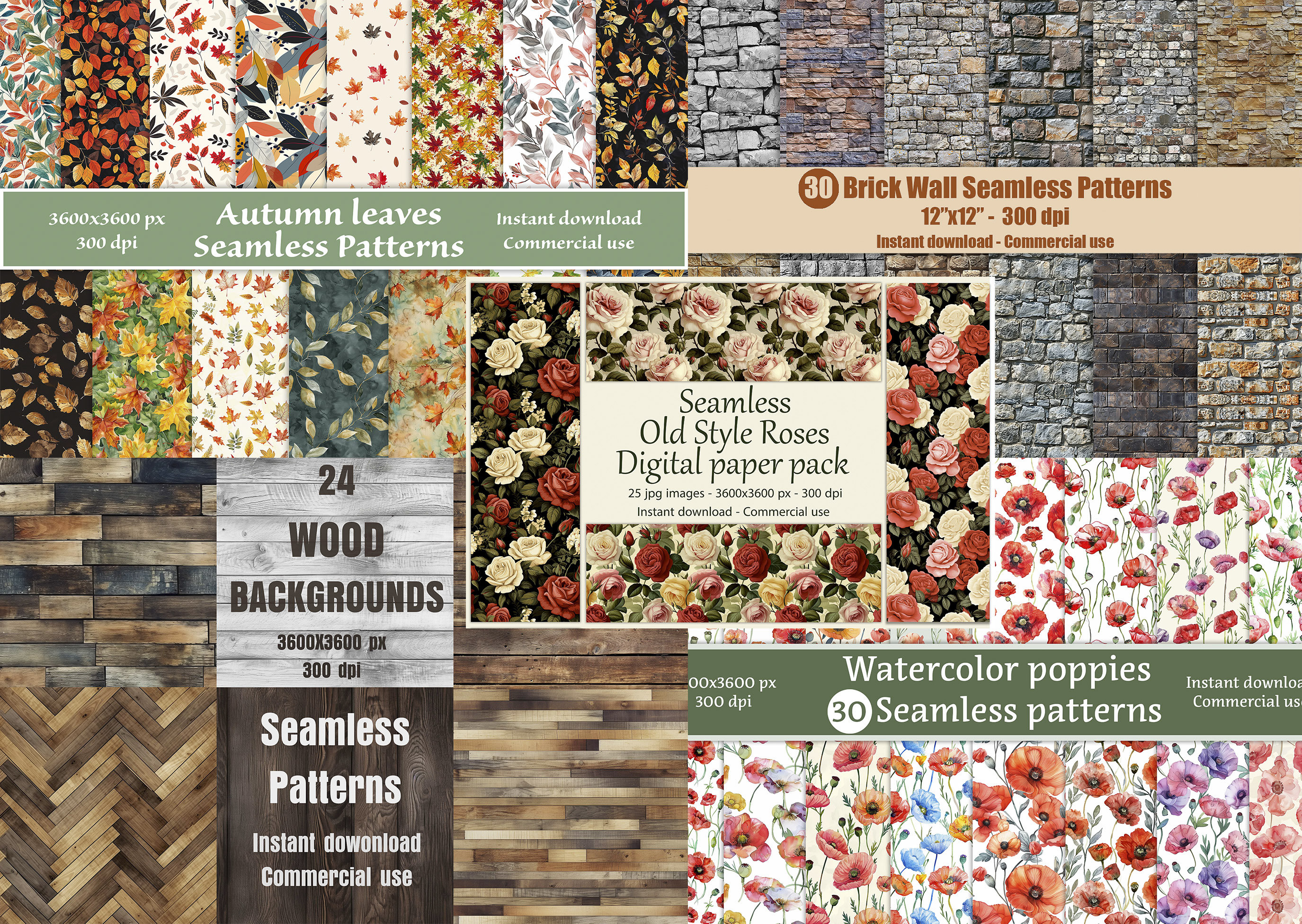 Seamless Patterns Mega Pack : 460 Designs in 18 Sets, Instant Download ...