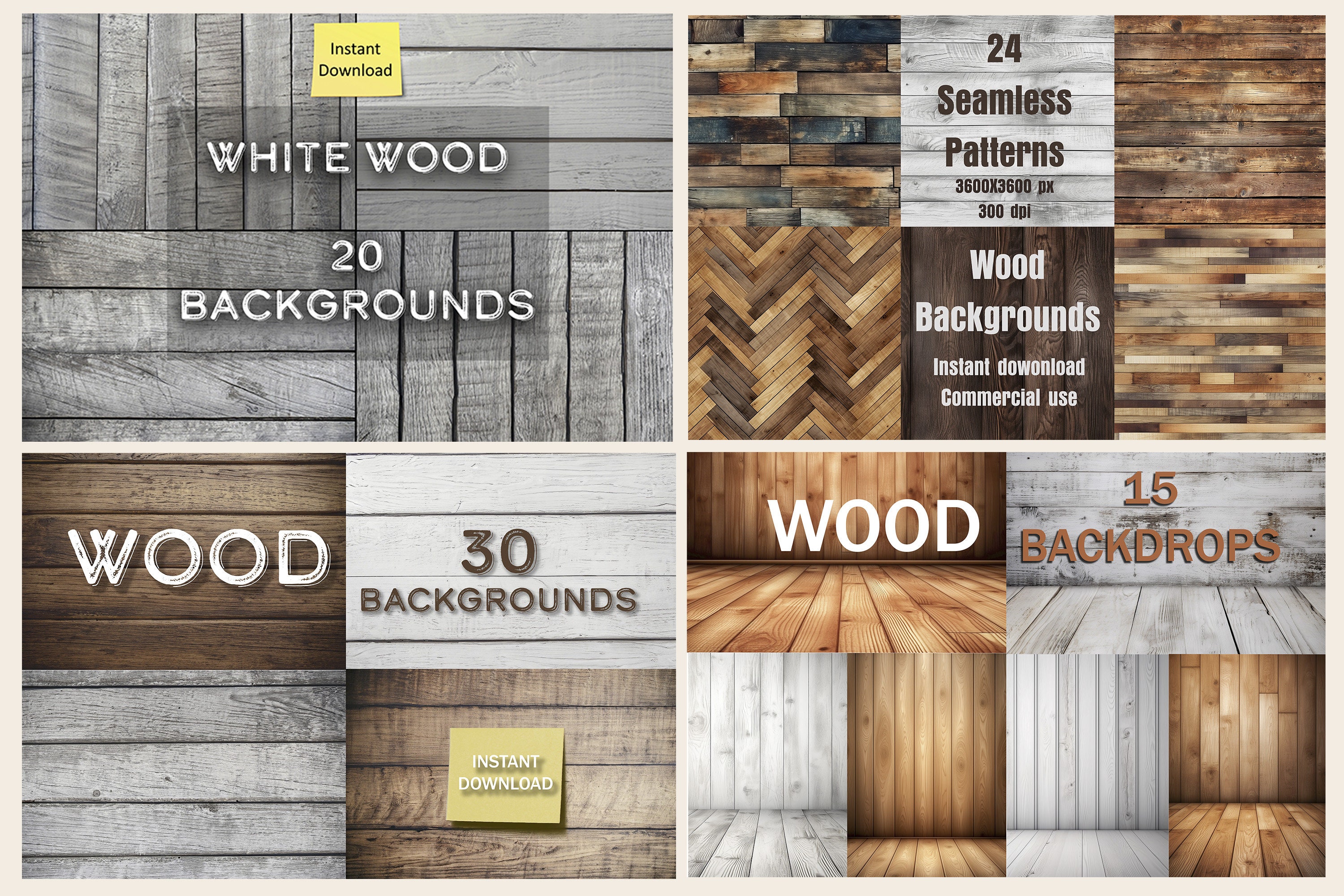 Wood Backgrounds Bundle: 320 Backgrounds in 12 Sets, Wood Backdrops ...