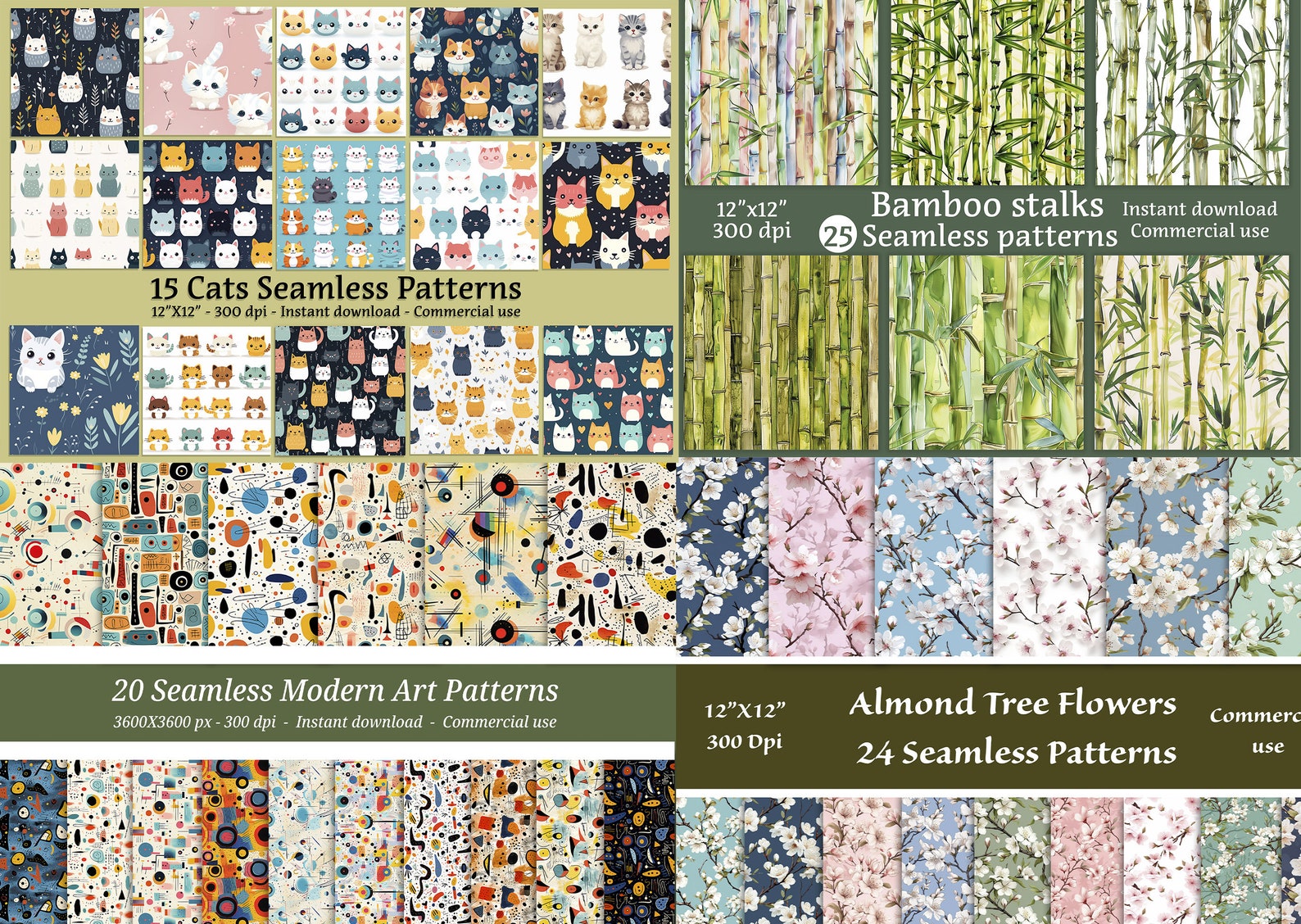 Seamless Patterns Mega Pack : 460 Designs in 18 Sets, Instant Download ...