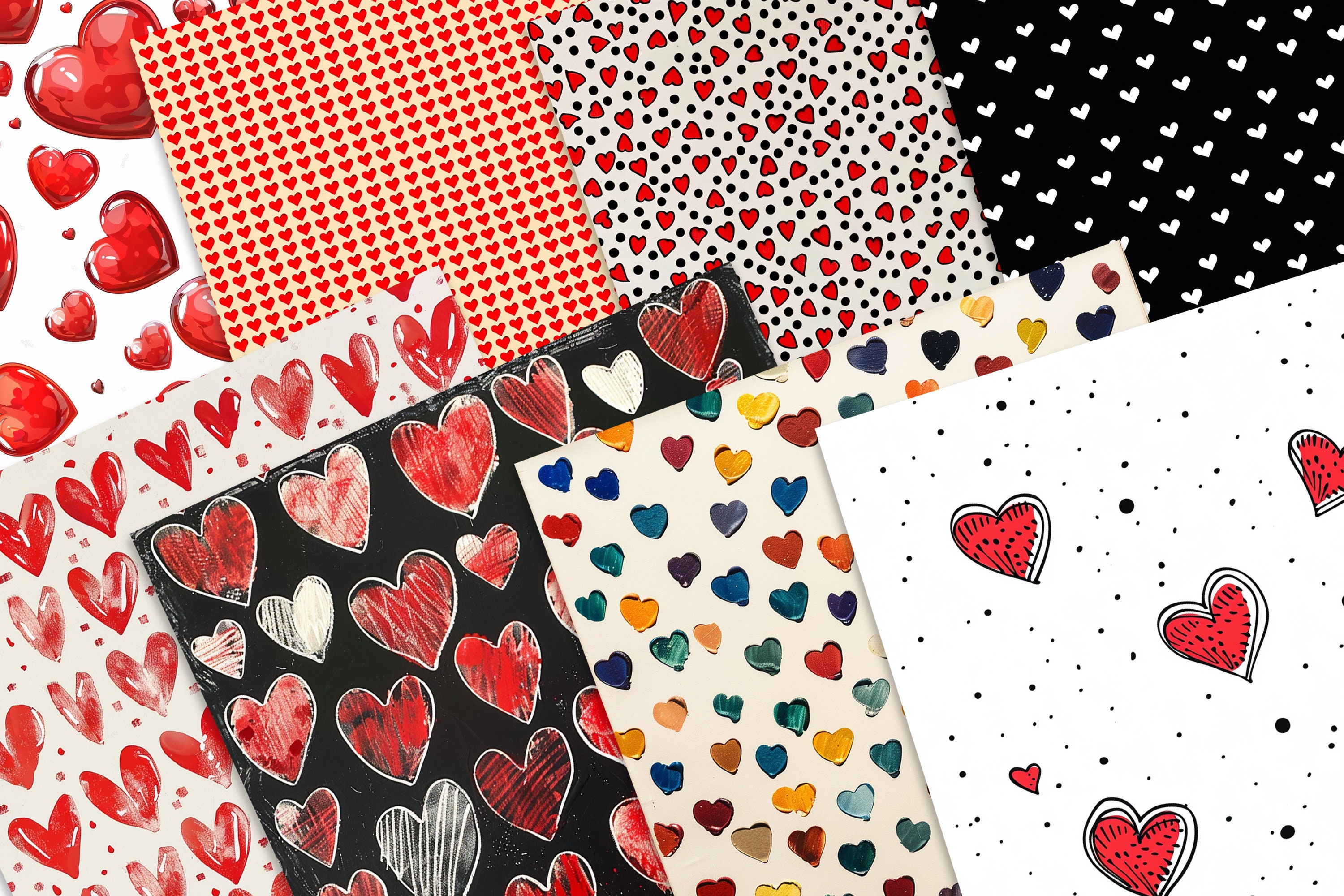 20 Seamless Hearts Patterns, Digital Paper With Hearts, Hearts Collage ...
