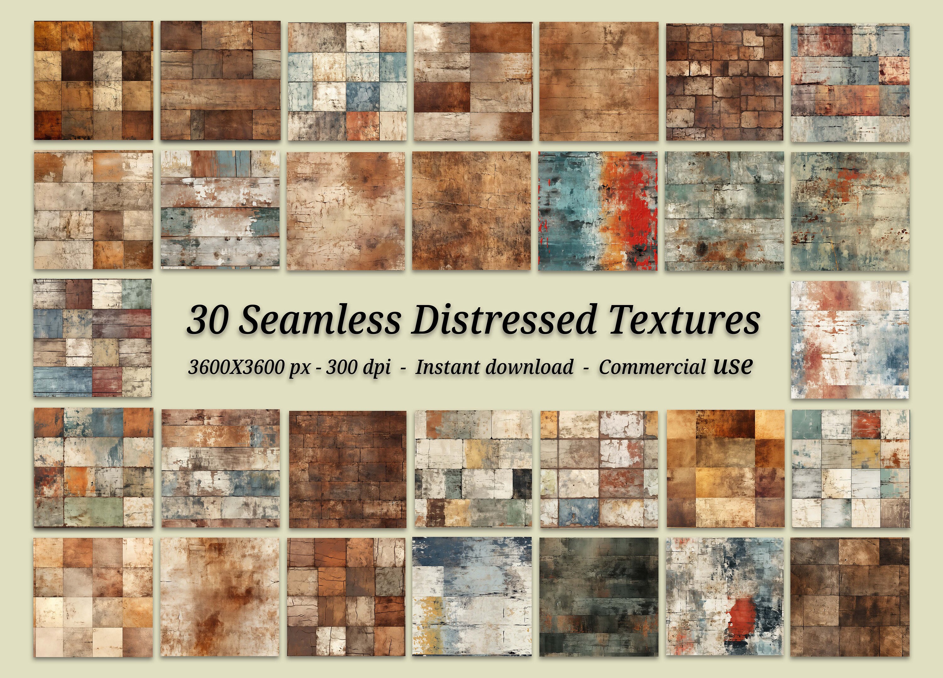 30 Seamless Distressed Textures, Rustic Backgrounds, Digital Paper ...