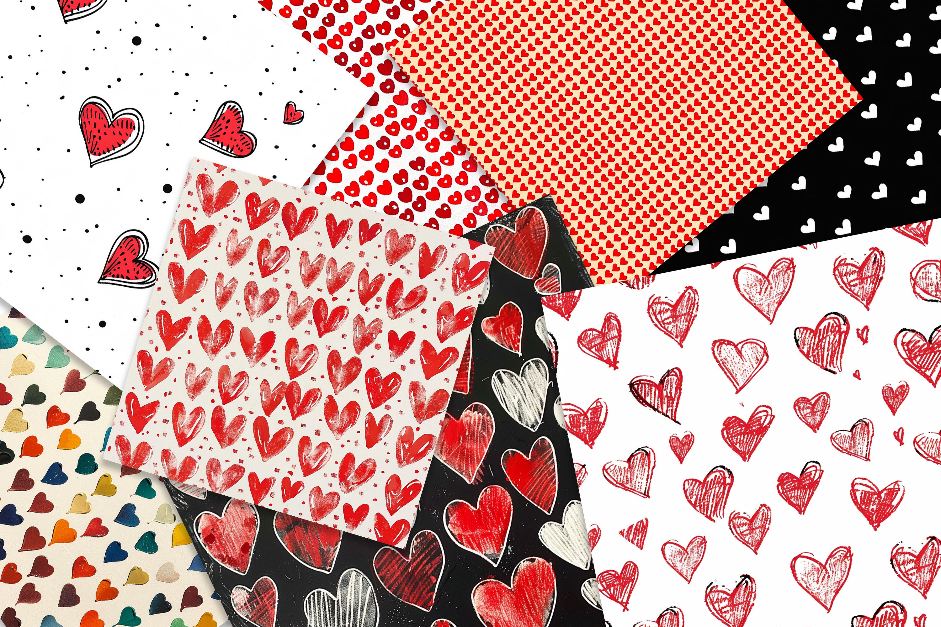 20 Seamless Hearts Patterns, Digital Paper With Hearts, Hearts Collage ...