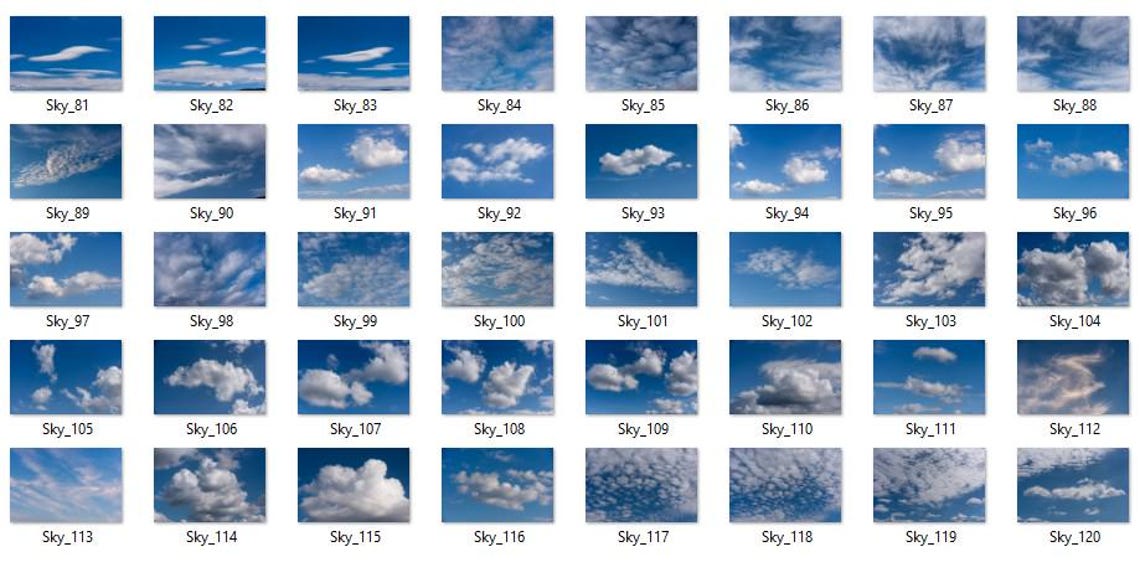 Set of 160 Blue Cloudy Sky Overlays, Photography, Photoshop, Sky ...