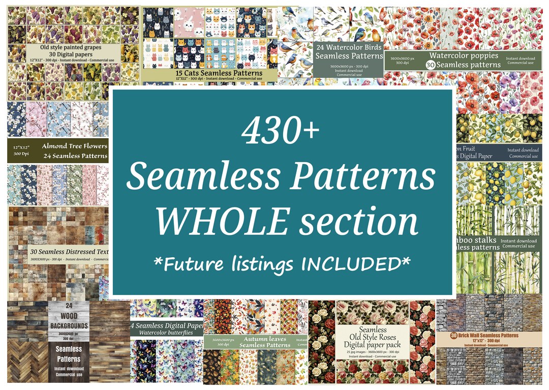 Seamless Patterns Mega Pack : 460 Designs in 18 Sets, Instant Download ...