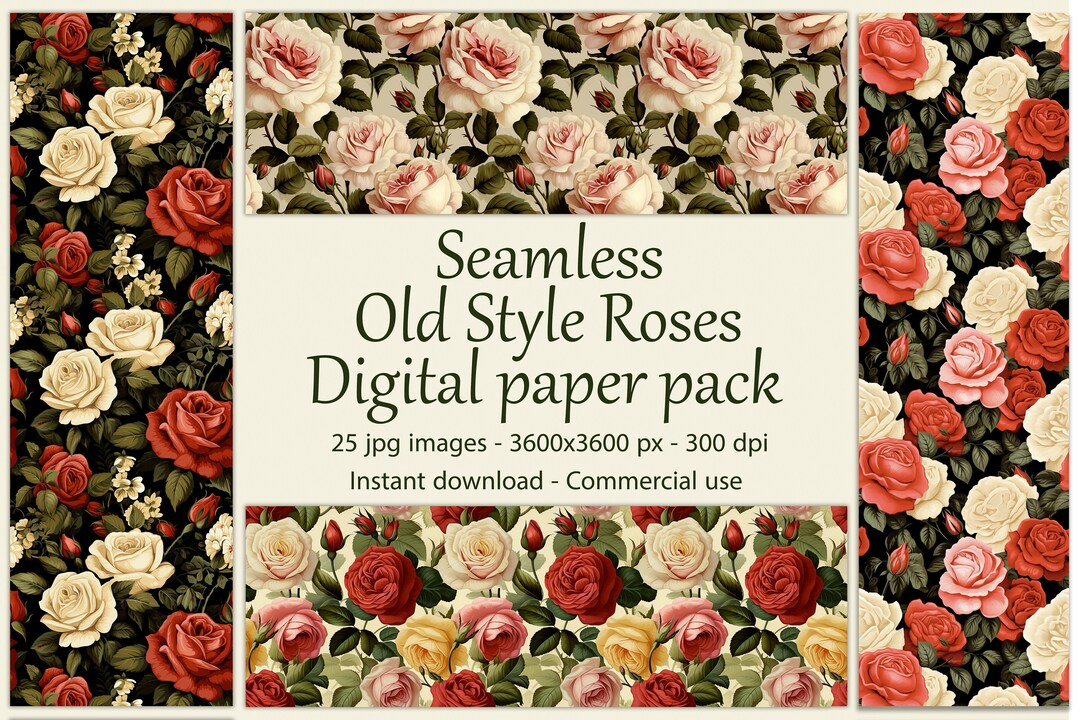 Set of 25 Seamless Patterns of Roses, Digital Paper, Scrapbook, Roses ...
