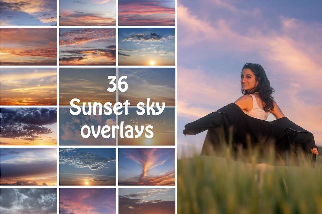 Set of 36 Sunset Sky Overlays, Photography Overlays, Photoshop Overlays ...