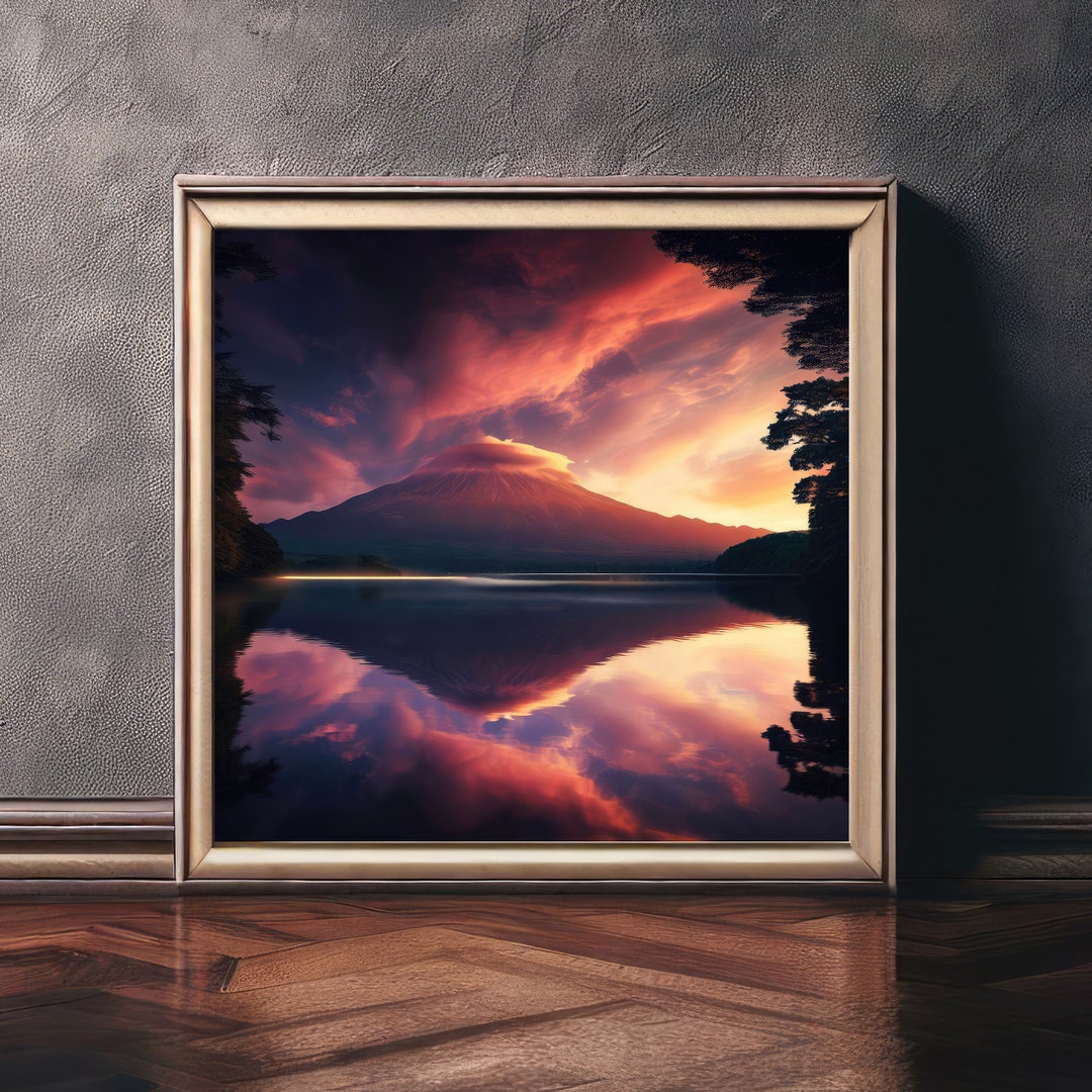 Beautiful Mount Fuji With Cloud Hat and Lake Reflection at Sunset ...