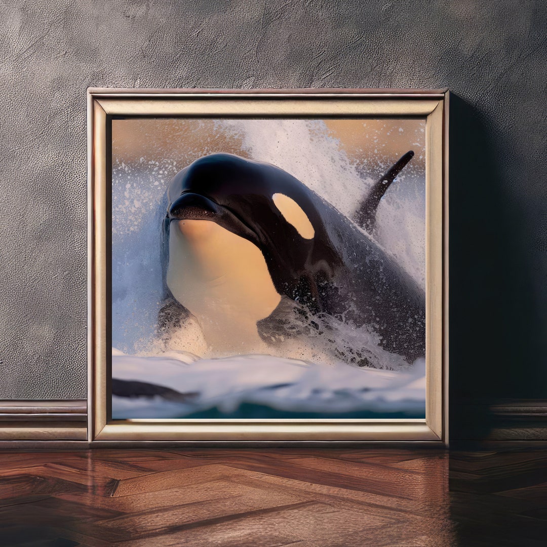 Orca (killer Whale) Bursting Out of the Water in the Arctic Digital ...