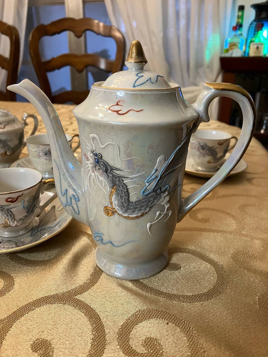 Vintage Moriage Dragonware Tea Set Lusterware With Blue Eyed Dragon ...