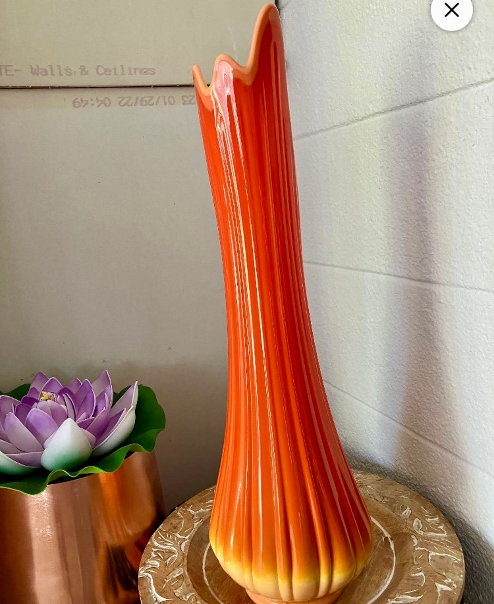 Vintage LE Smith Bittersweet Ribbed Column Fat Bottom Swung Floor Vase ...
