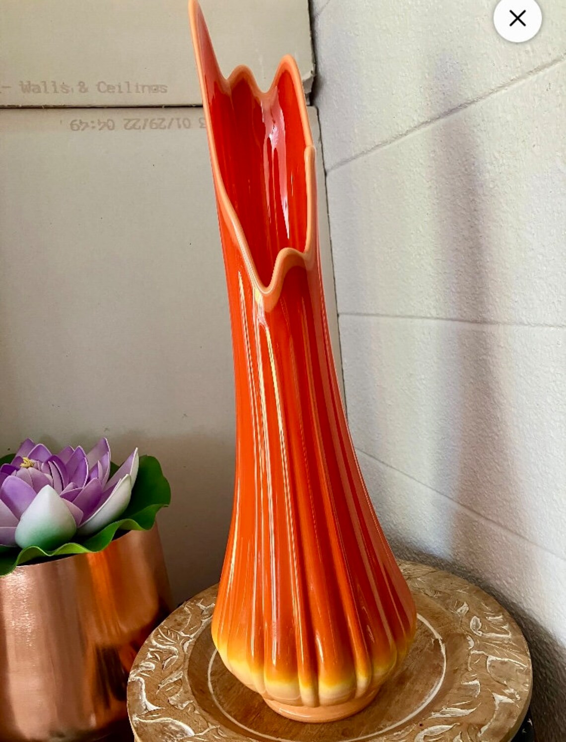 Vintage LE Smith Bittersweet Ribbed Column Fat Bottom Swung Floor Vase ...