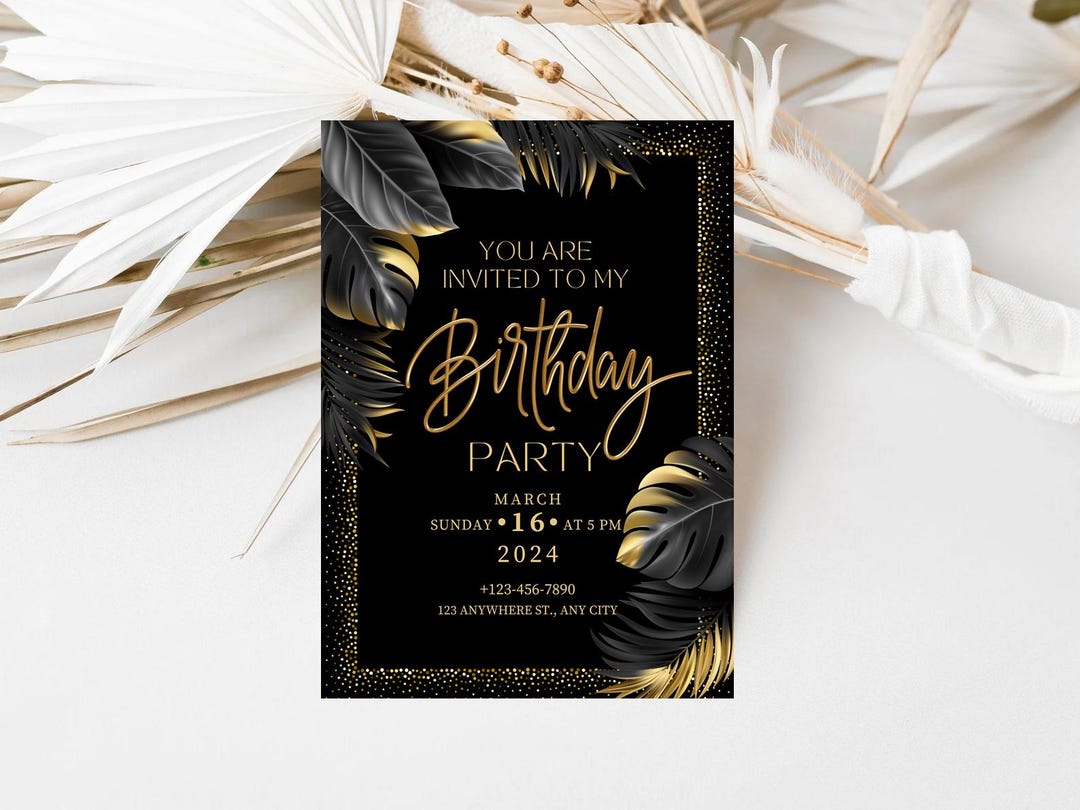Luxury Black Gold Birthday Party Invitation Digital File Personalized ...